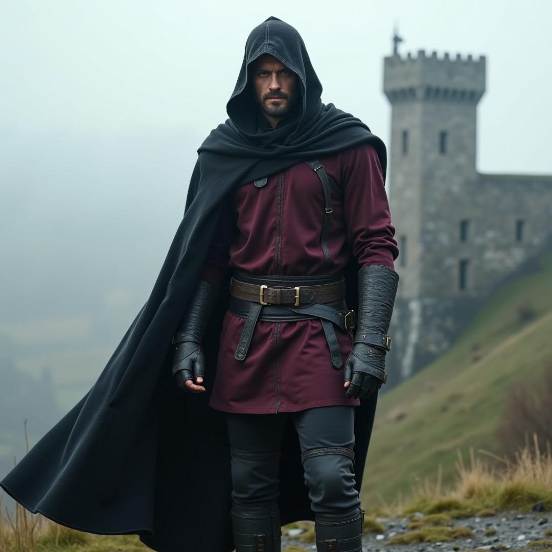 Medieval Hooded Cloak Costume | Men's Dark Knight Tunic With Belt ...