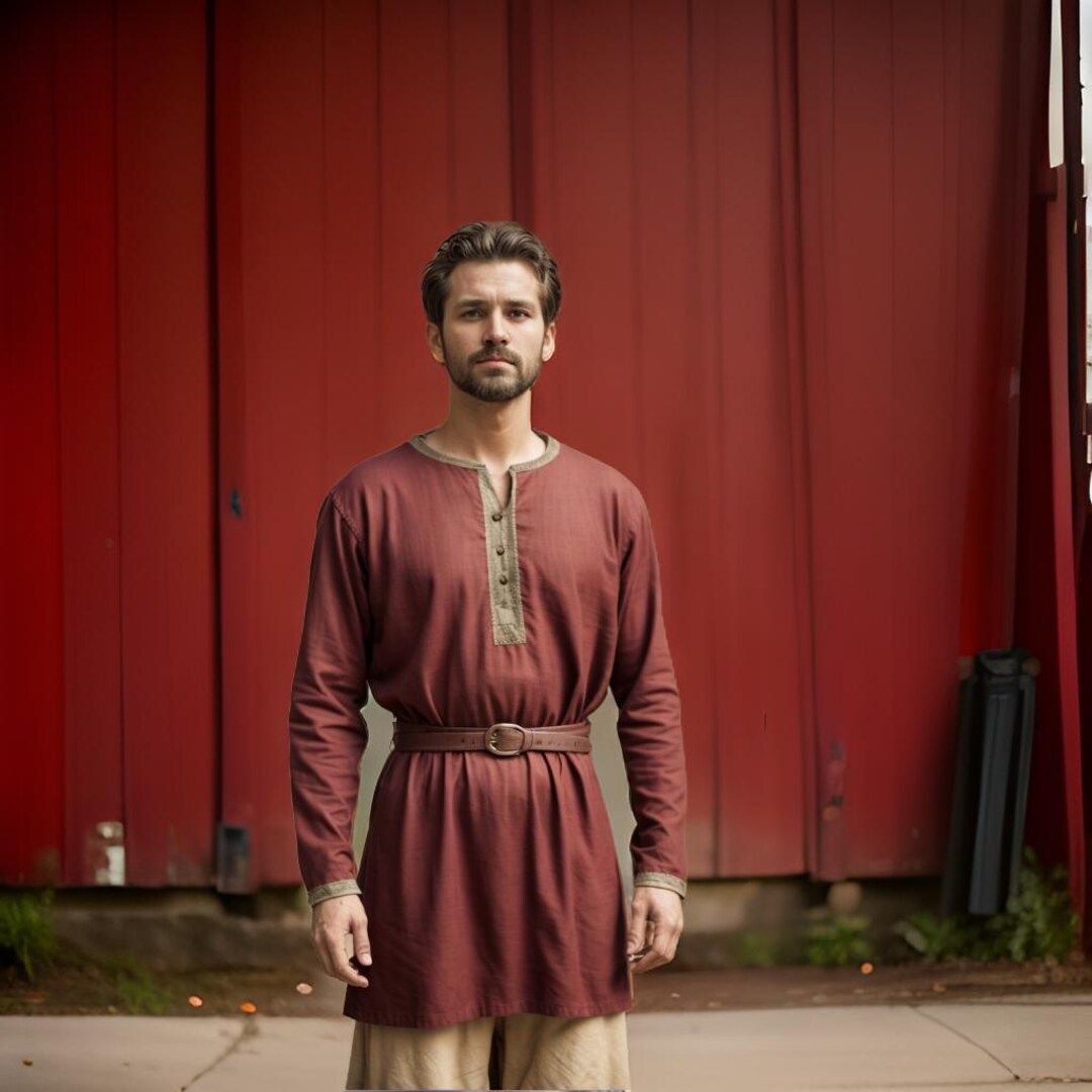 Rust Red Medieval Tunic for Men | Classic Long Sleeve Shirt With ...