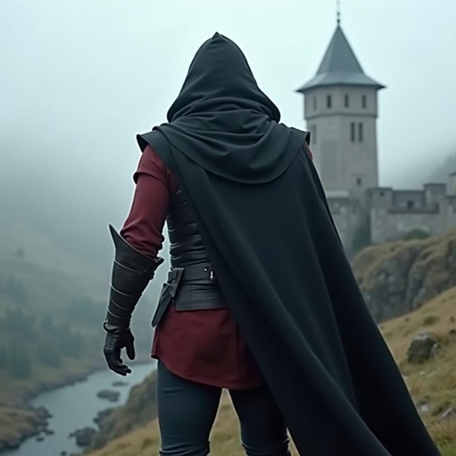 Medieval Hooded Cloak Costume | Men's Dark Knight Tunic With Belt ...