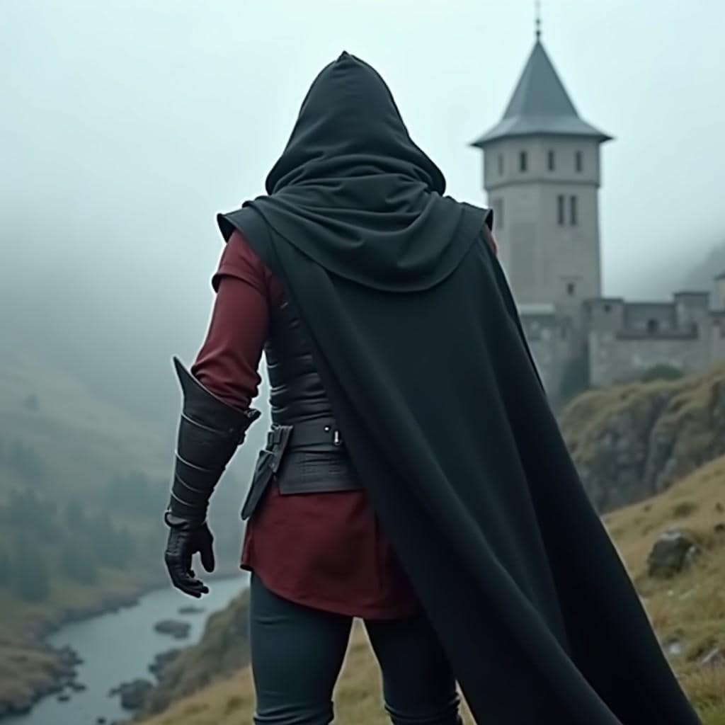 Medieval Hooded Cloak Costume | Men's Dark Knight Tunic With Belt ...