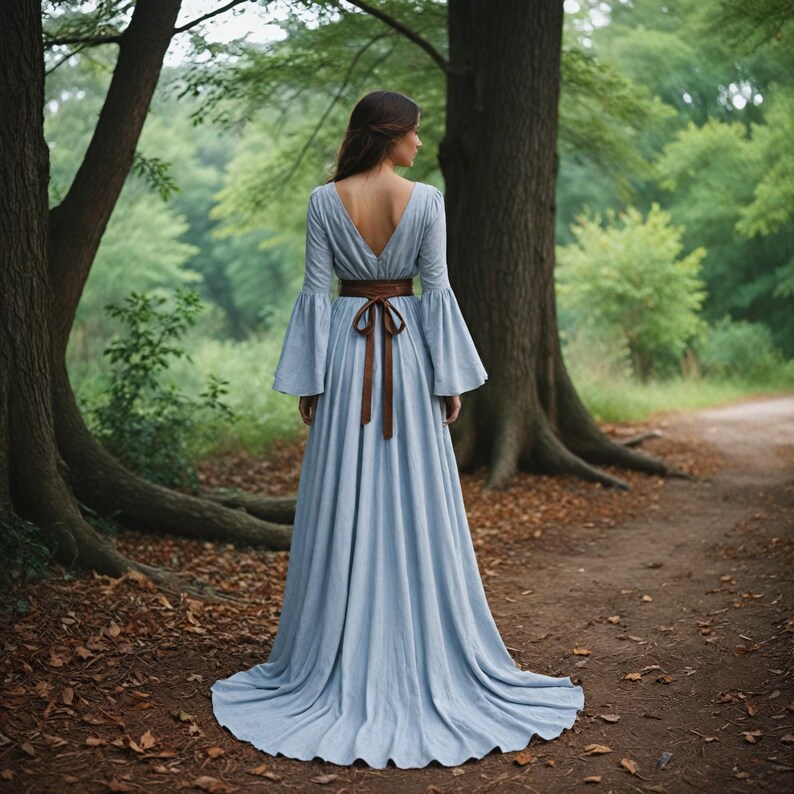 Light Blue Medieval Bell Sleeve Dress | Simple Renaissance Gown ...