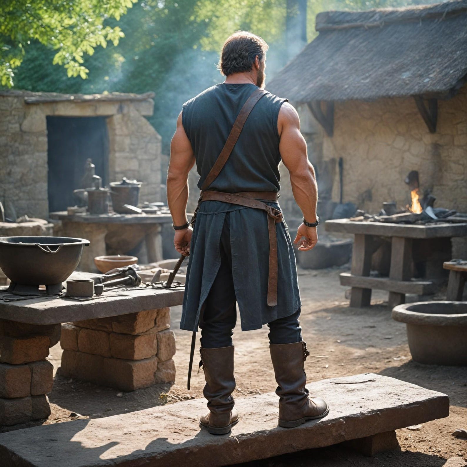 Medieval Renaissance Men's Blacksmith Tunic Outfit – Sleeveless Cotton ...