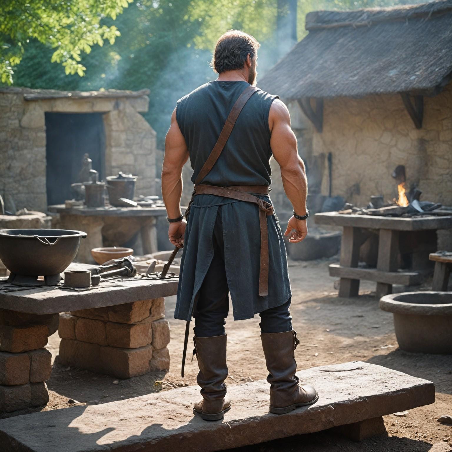 Medieval Renaissance Men's Blacksmith Tunic Outfit – Sleeveless Cotton ...