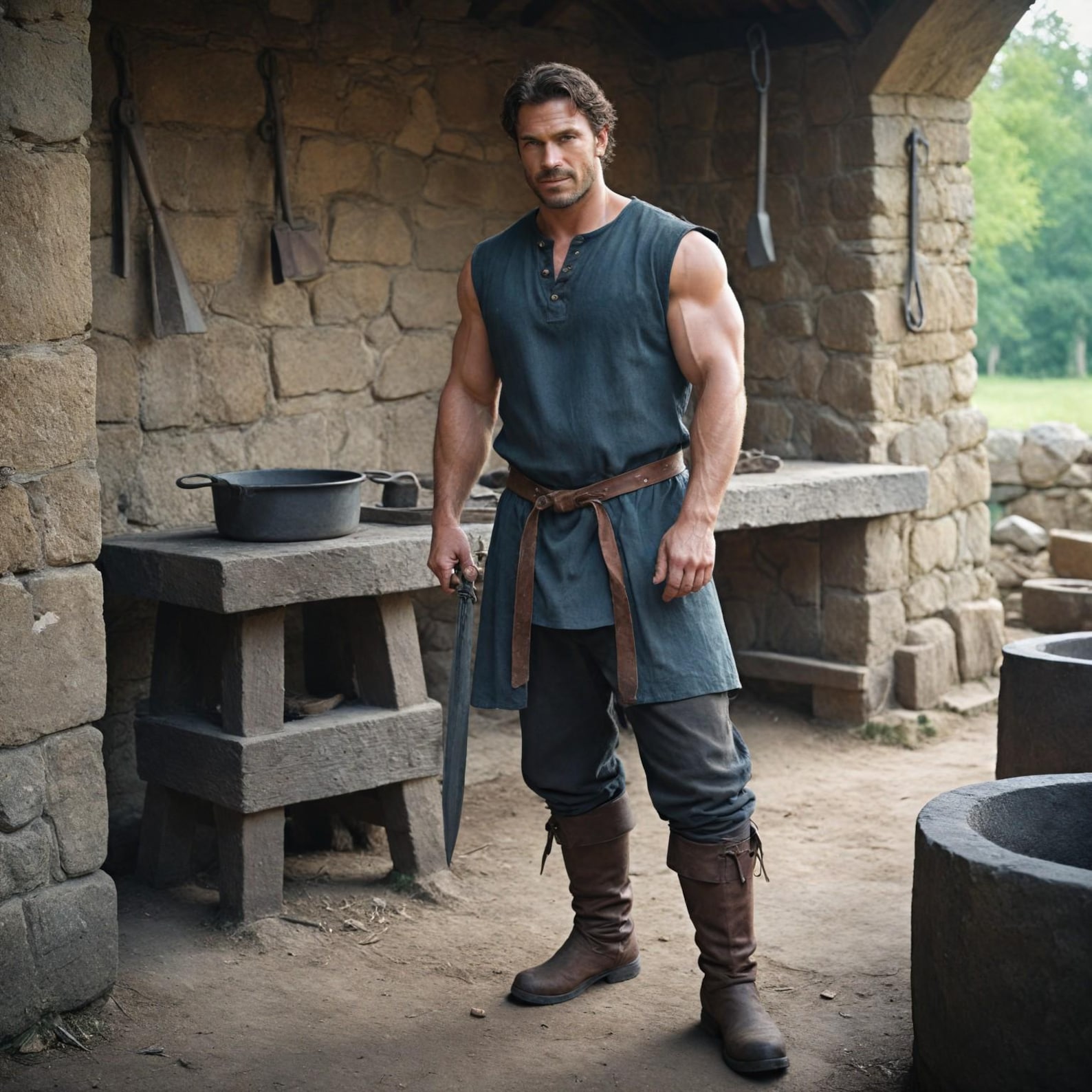Medieval Renaissance Men's Blacksmith Tunic Outfit – Sleeveless Cotton ...