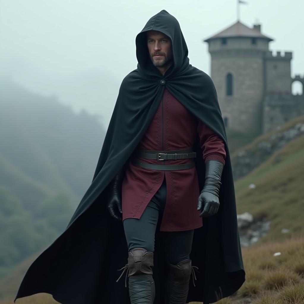 Medieval Hooded Cloak Costume | Men's Dark Knight Tunic With Belt ...