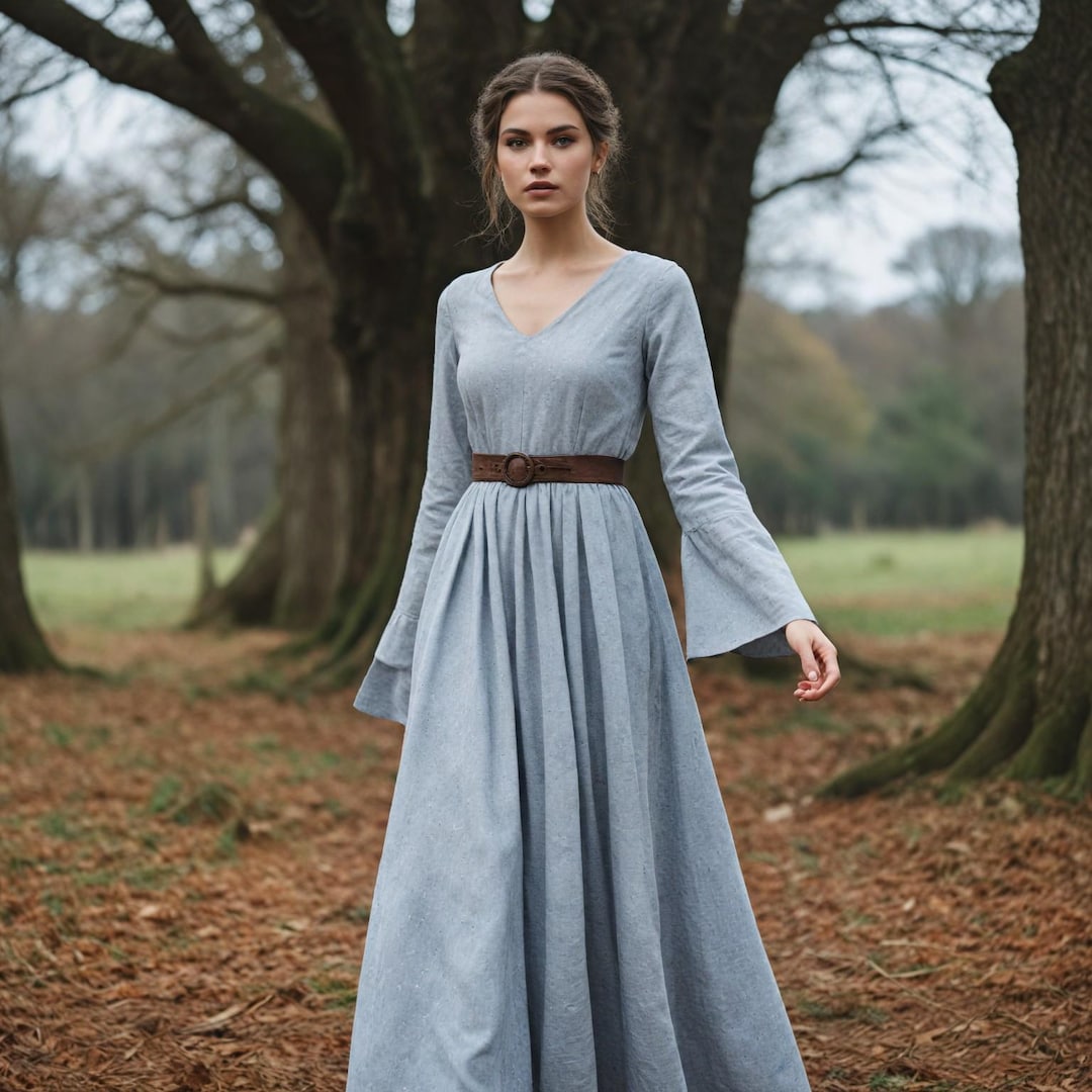 Light Blue Medieval Bell Sleeve Dress | Simple Renaissance Gown ...