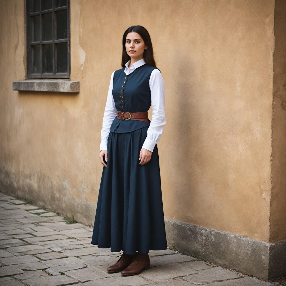 Navy Blue Renaissance Dress for Women | Historical Peasant Costume ...