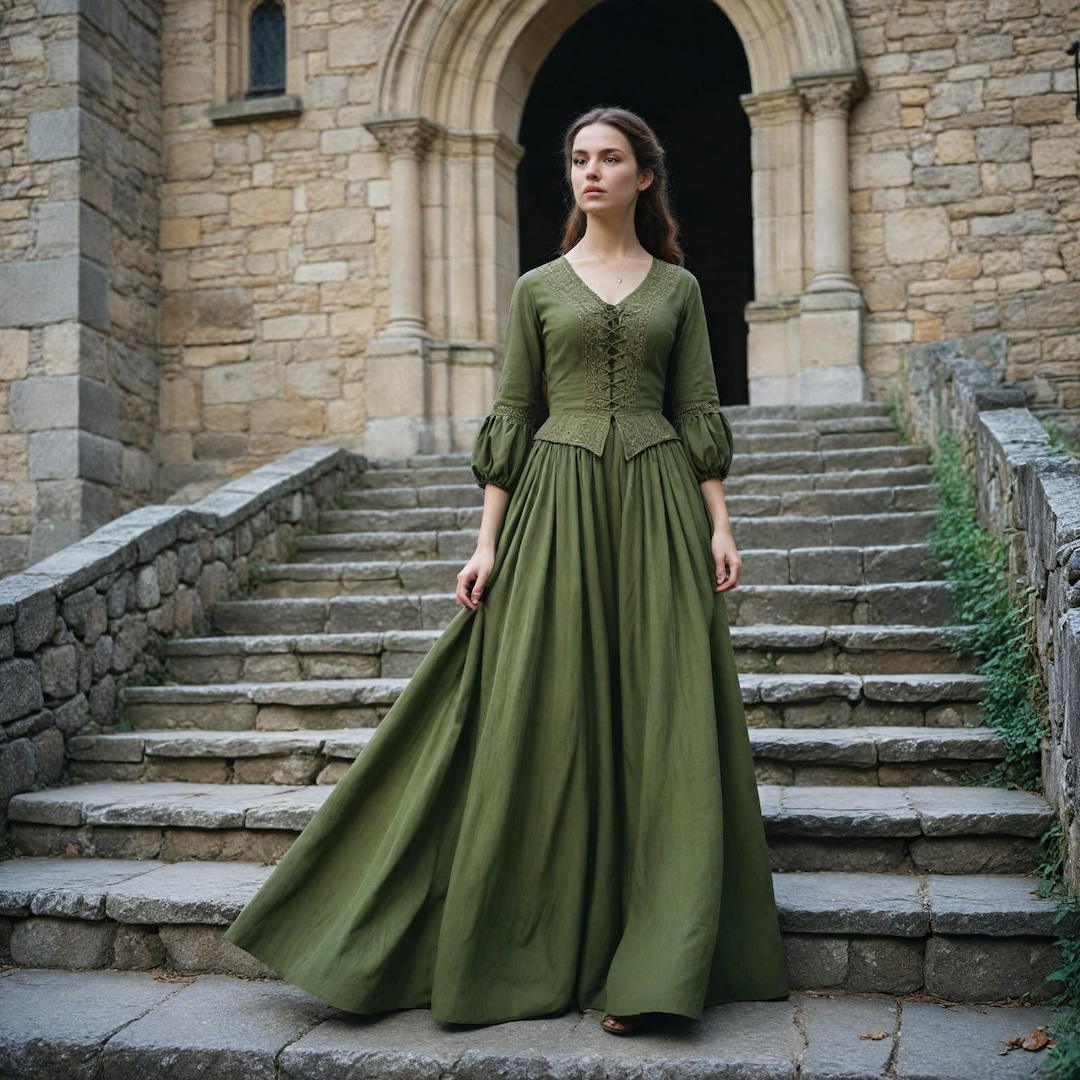 Medieval Renaissance Green Dress | Vintage Peasant Gown | Ren Faire ...