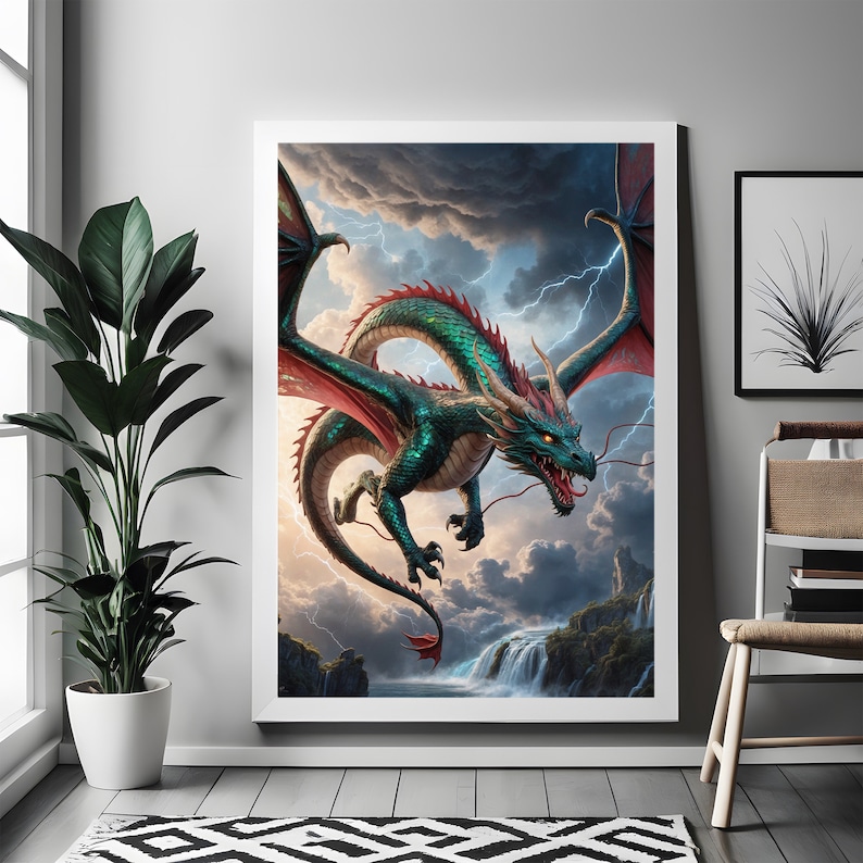Eternal Sky Mythical Dragon Poster Framed Photo Poster, Wallart - Etsy