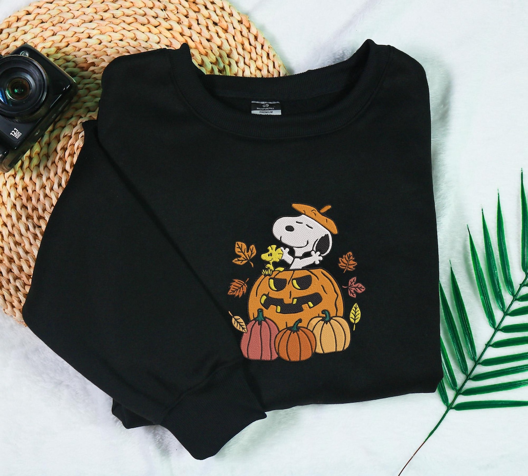Snoopy Halloween Embroidery Sweatshirt, Snoopy Pumpkin Sweatshirt ...