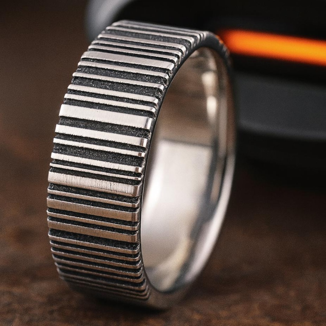 Laser Engraved Barcode Pattern on Titanium Ring - Etsy