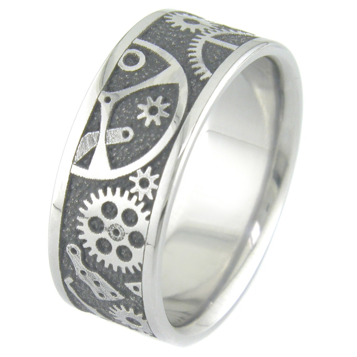 Laser Engraved Chronos Steampunk Style Titanium Ring - Etsy