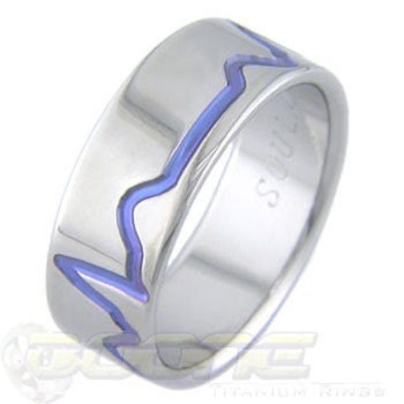 Heartbeat Blue Titanium Ring - Etsy