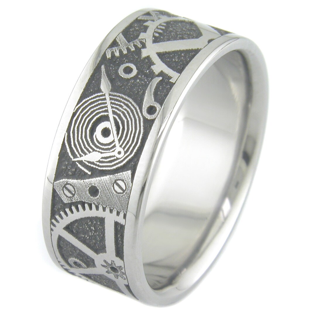 Laser Engraved Chronos Steampunk Style Titanium Ring - Etsy