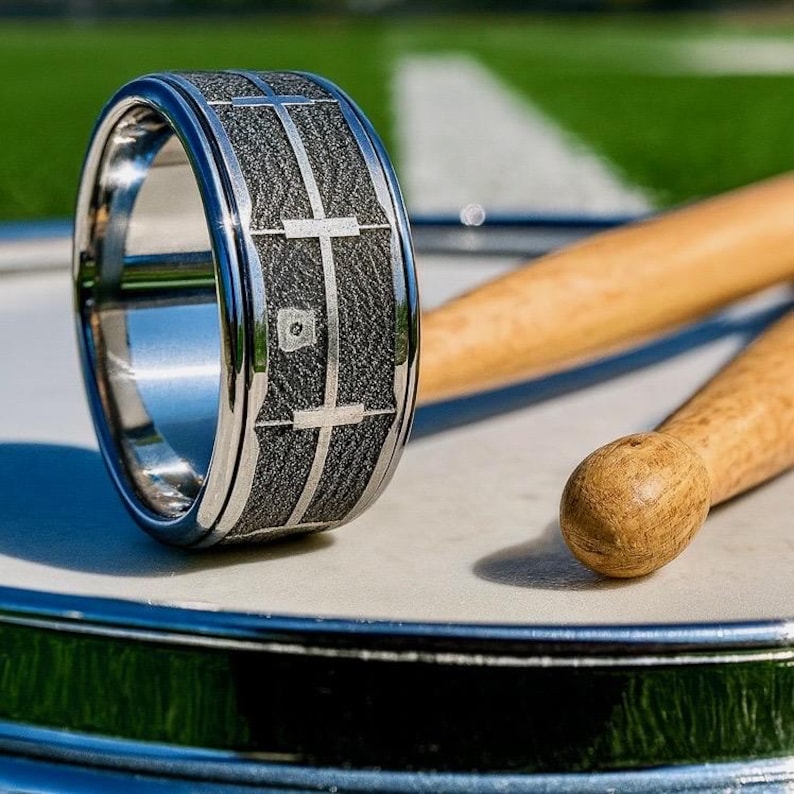 Laser Engraved Snare Drum Ring – Custom Titanium Wedding Band & Music ...