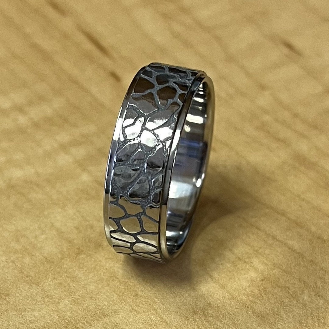 Laser Engraved Titanium Ring; Stone Path - Etsy