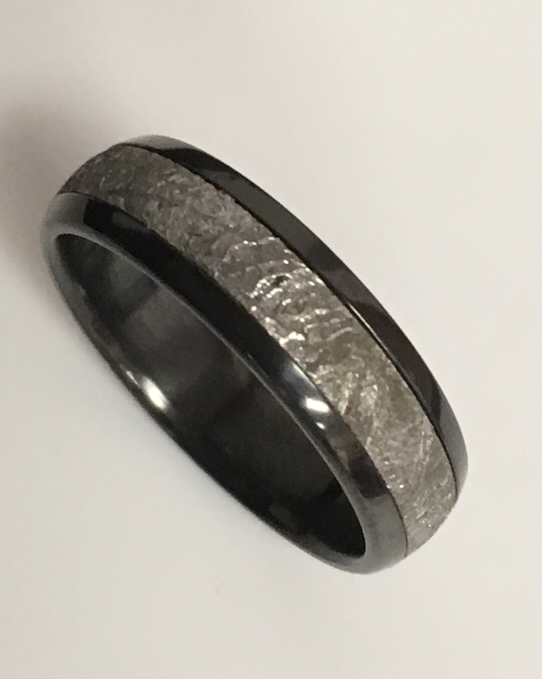 Meteorite Inlay Black Zirconium Ring - Etsy