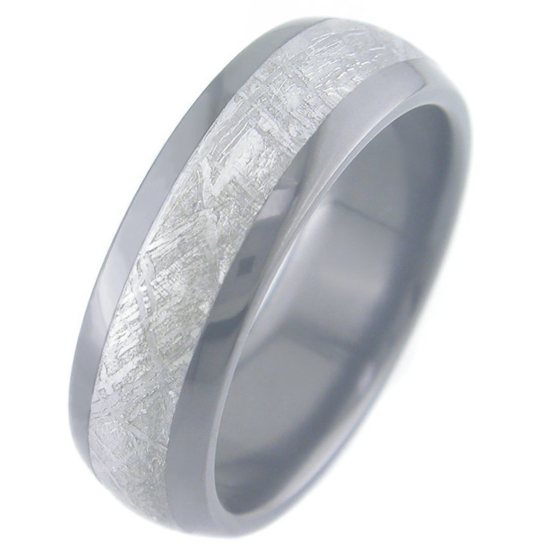 Meteorite Inlay Black Zirconium Ring - Etsy