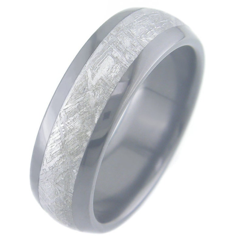 Meteorite Inlay Black Zirconium Ring - Etsy