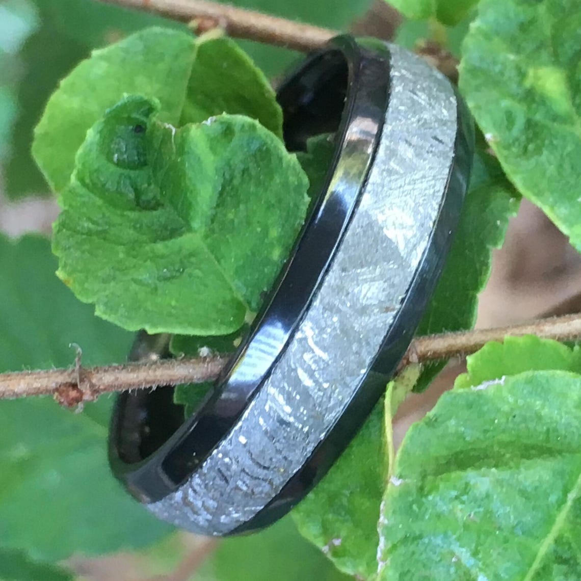 Meteorite Inlay Black Zirconium Ring - Etsy