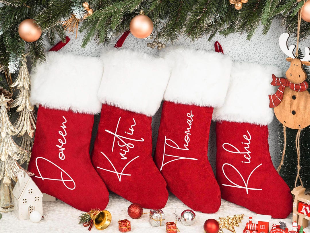 2024 Red Plush Christmas Stocking,personalized Red Velvet Christmas Stockings,personalized Xmas ...