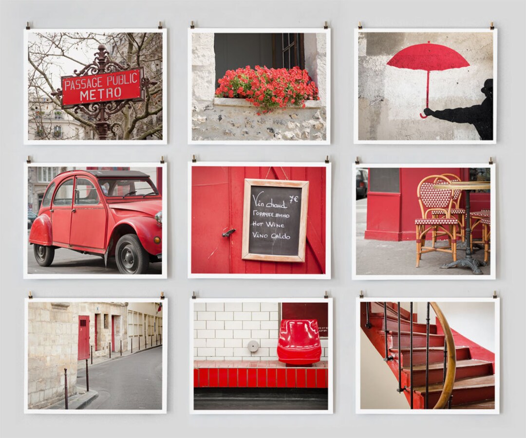 Paris Photography, Gallery Wall Set, Red Wall Art Paris Photography ...