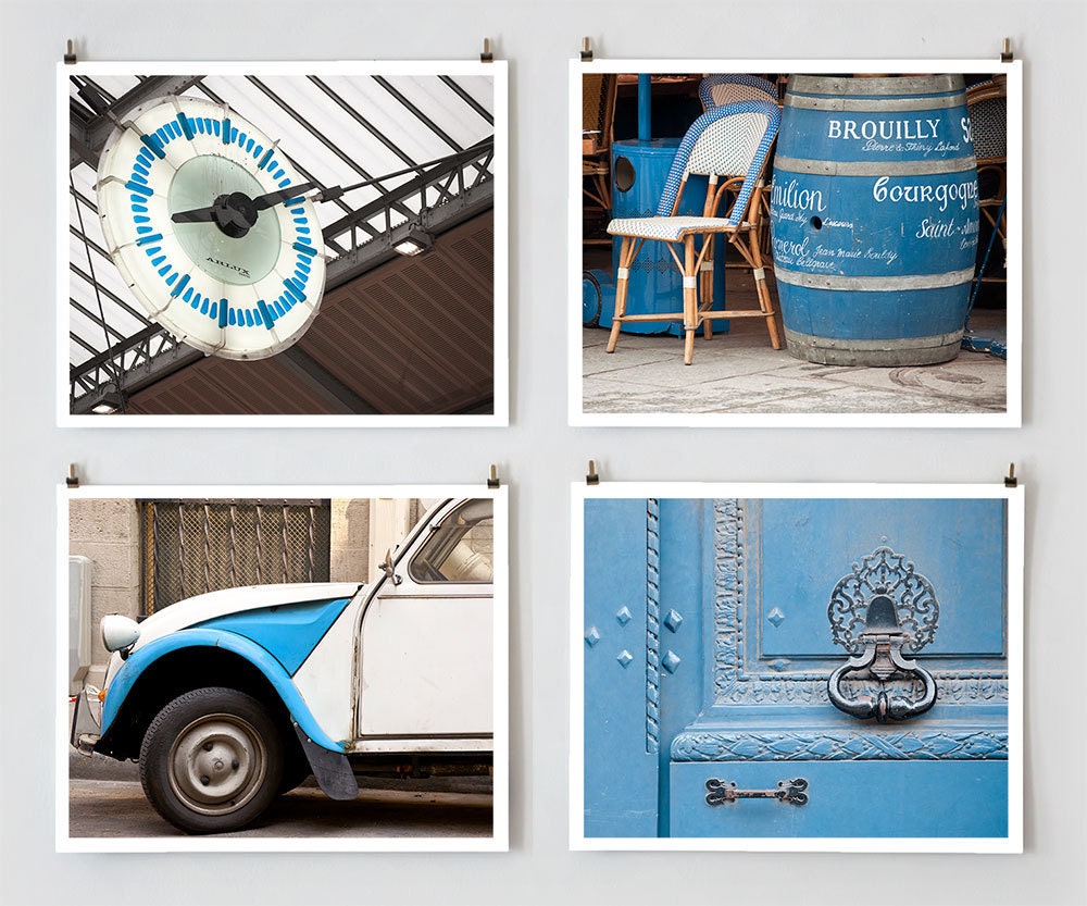 Paris Photography Set, Blue - French Fine Art Photograph Art Prints ...