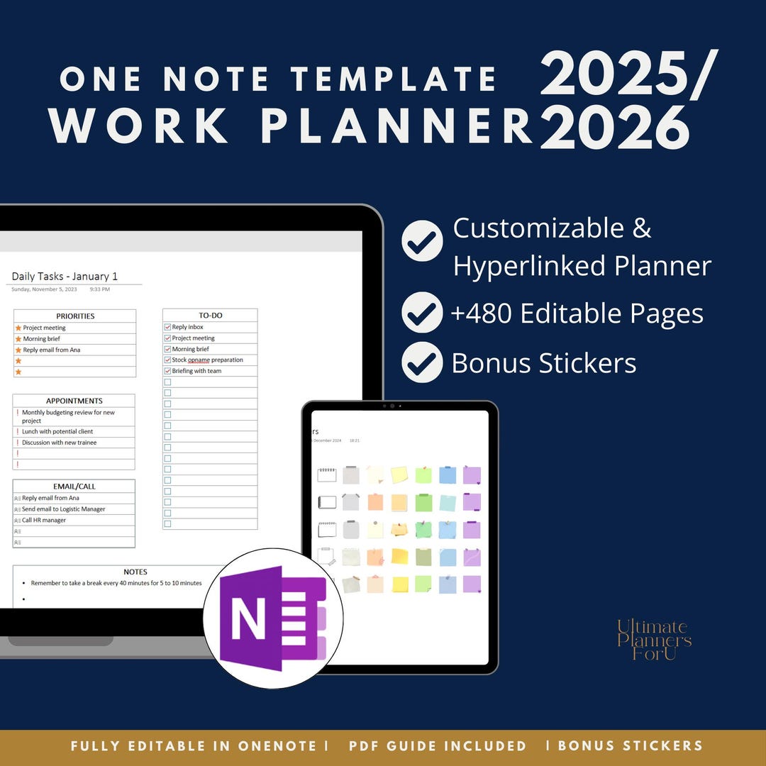 One Note Planner 2025 Professional | One Note Template for Project ...