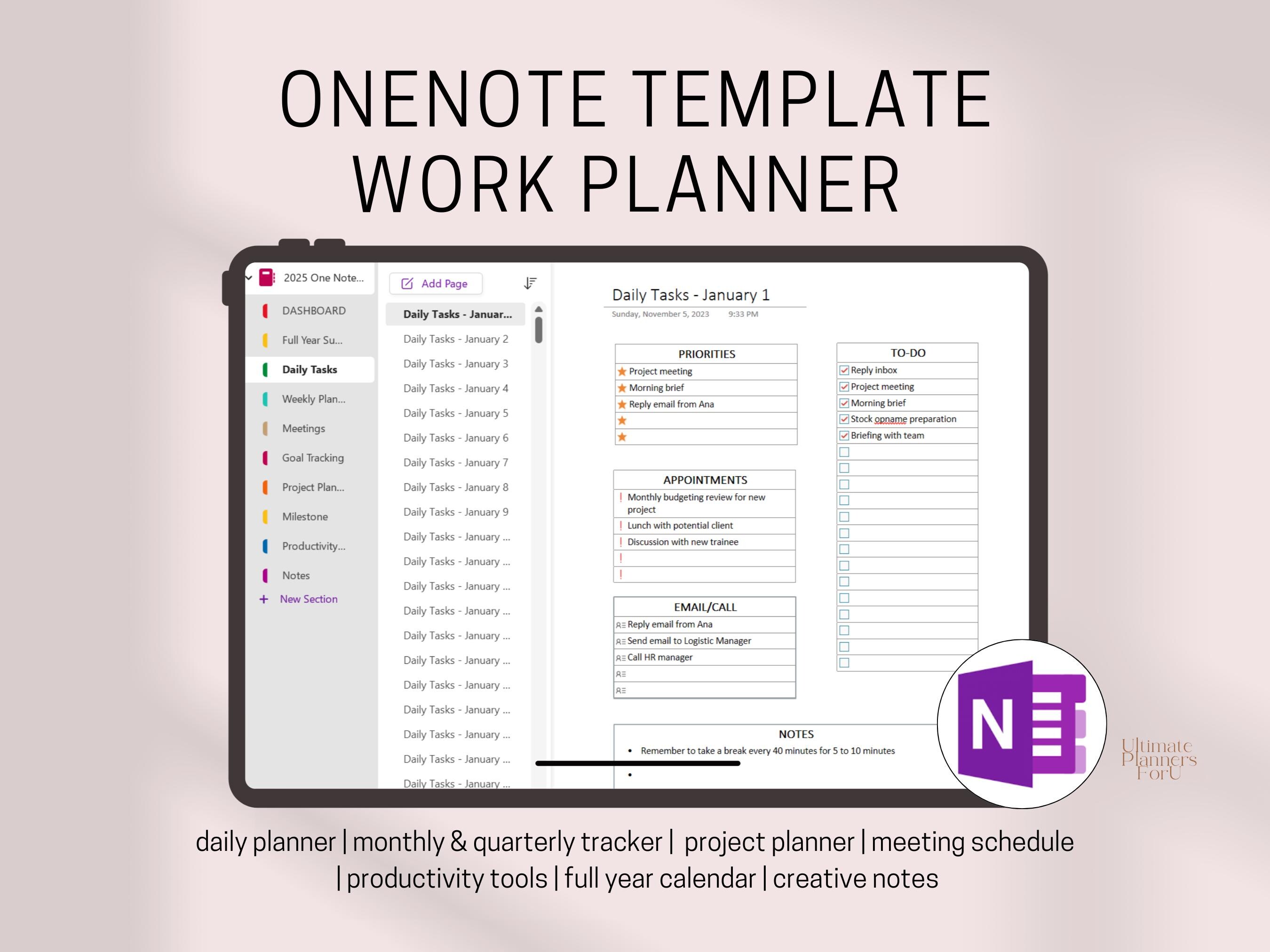 One Note Planner 2025 Professional | One Note Template for Project ...