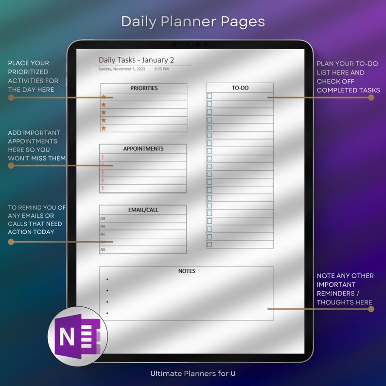 Hyperlinked Onenote Planner 2025 2026 Professional, One Note Template ...