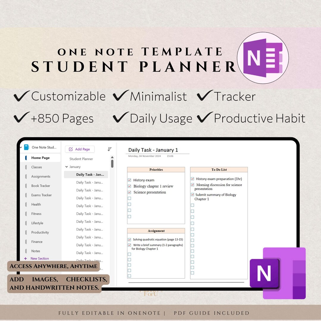 One Note 2025 Academic Planner | Study Planner | Ultimate Onenote Template | Hyperlinked ...