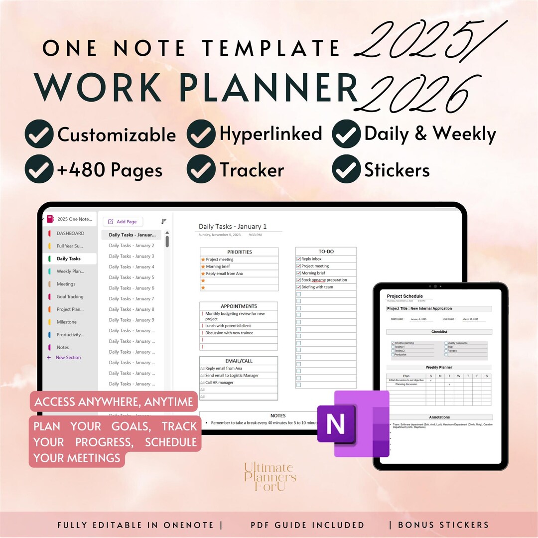 One Note Planner 2025 Professional | One Note Template for Project ...