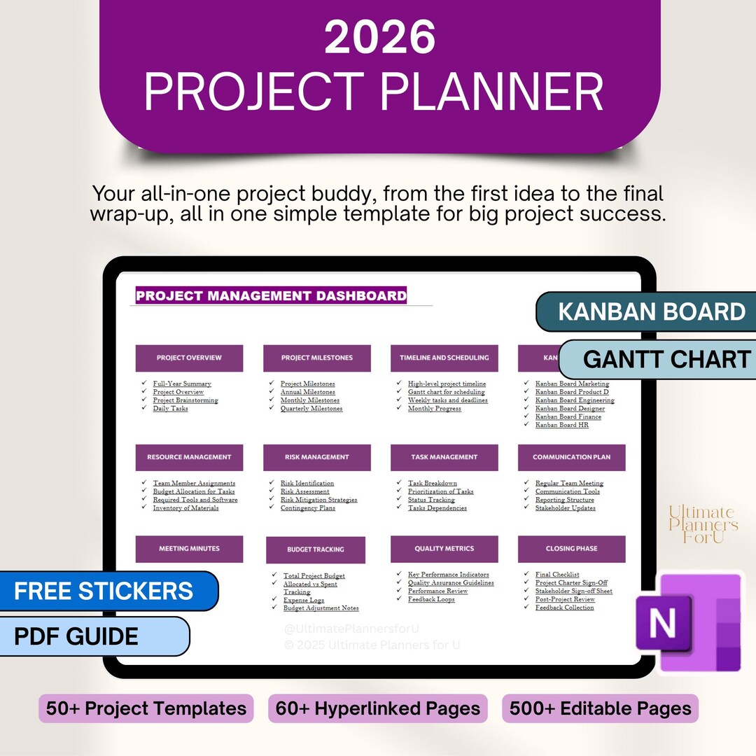 One Note Planner 2026 Professional | One Note Template for Project ...