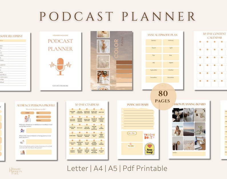 Podcast Planner Printable | Digital Podcast Content | Podcast Template ...