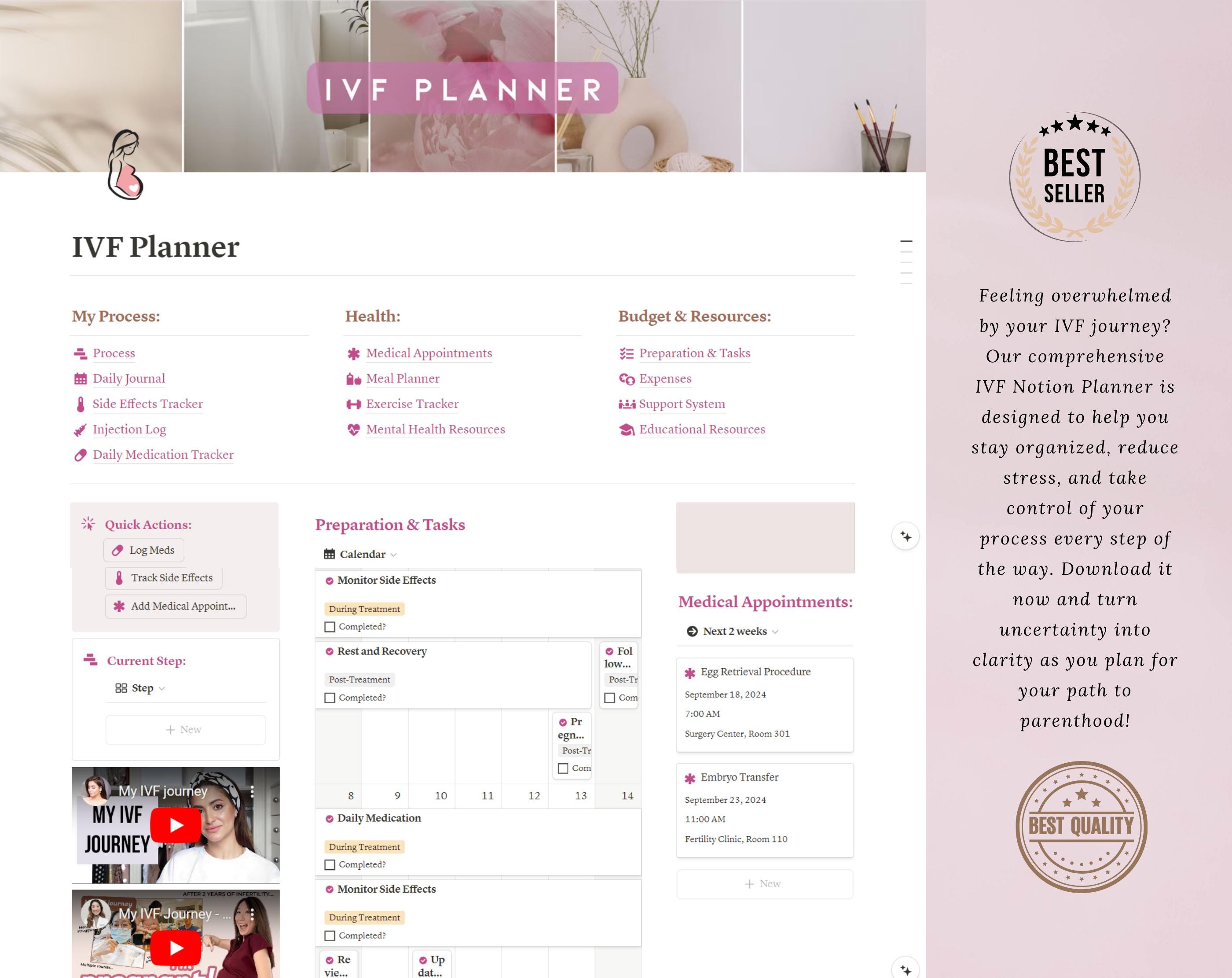 IVF Planner Notion Template | IVF Tracker | IVF Journal | Pregnancy ...