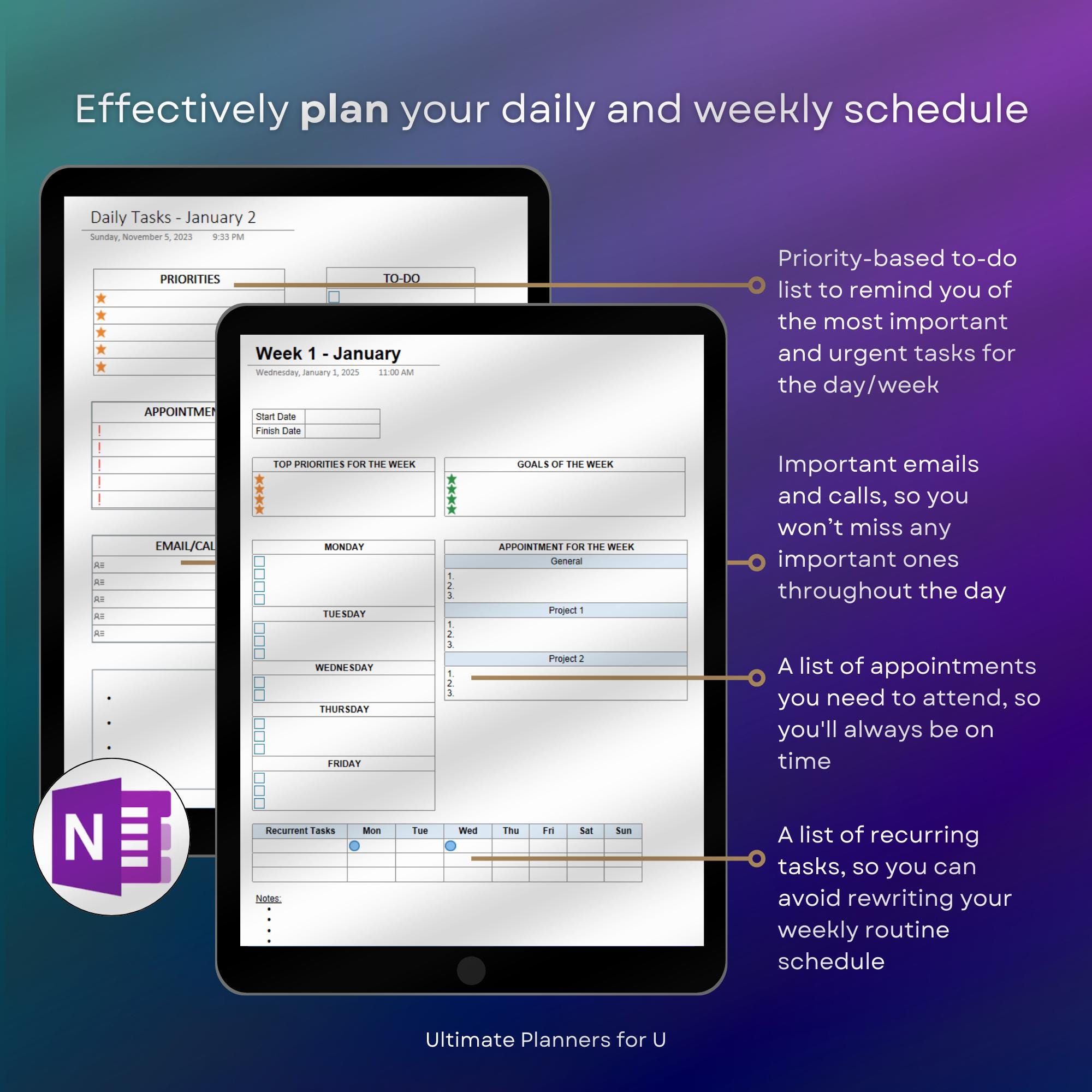 Hyperlinked Onenote Planner 2025 2026 Professional, One Note Template ...