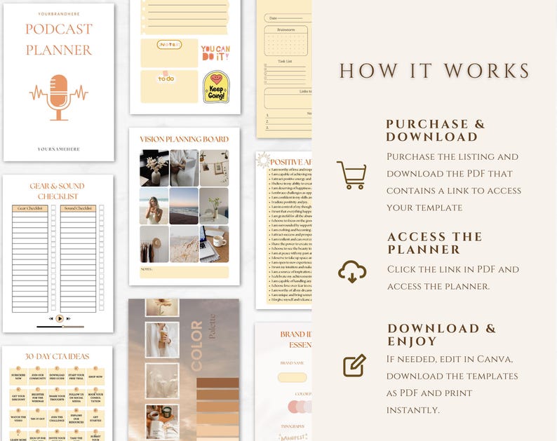 Podcast Planner Printable | Digital Podcast Content | Podcast Template ...