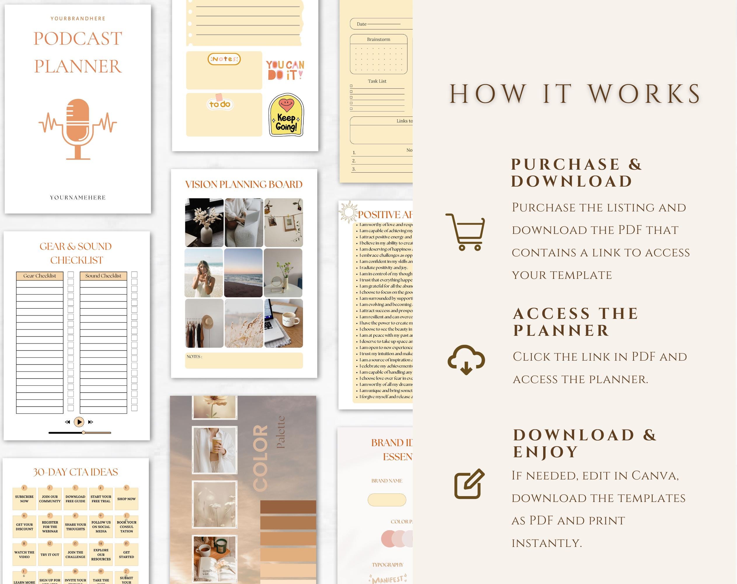 Podcast Planner Printable | Digital Podcast Content | Podcast Template ...