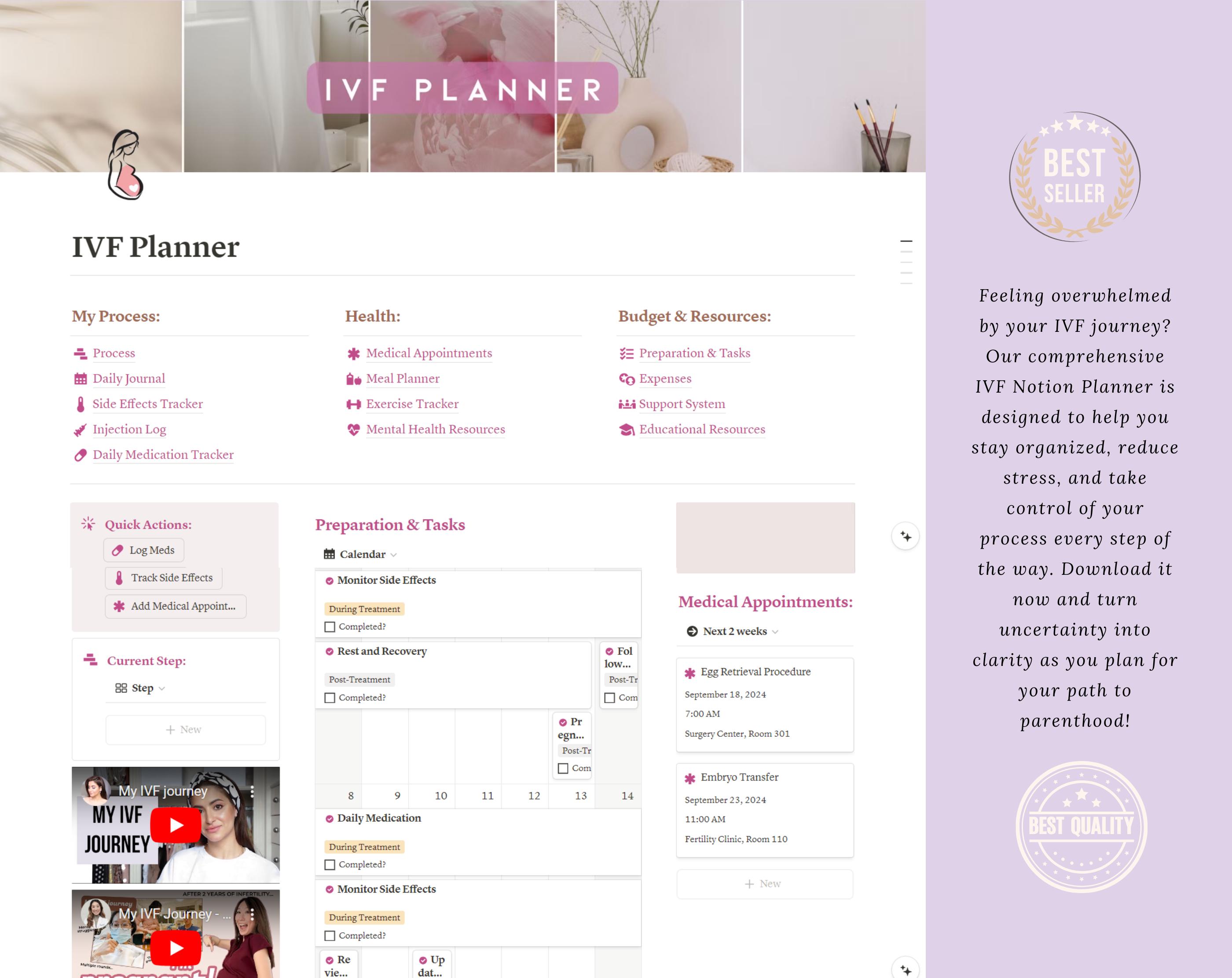 IVF Planner Notion Template | IVF Tracker | IVF Journal | Pregnancy ...