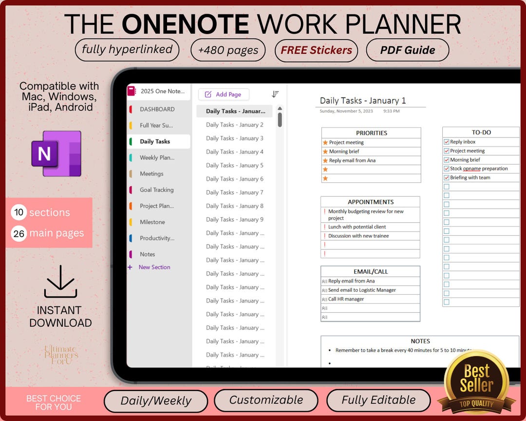 One Note Planner 2025 Professional | One Note Template for Project ...