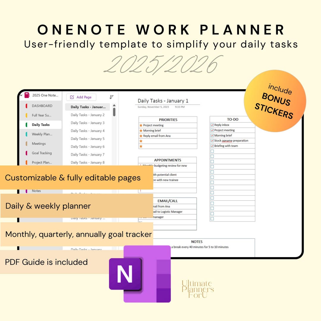 One Note Planner 2025 Professional | One Note Template for Project ...