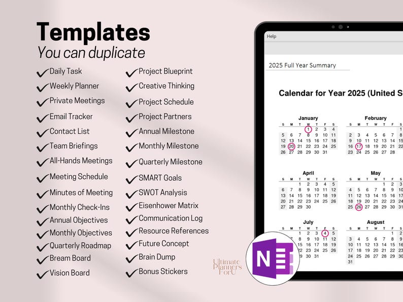 One Note Planner 2025 Professional | One Note Template for Project ...