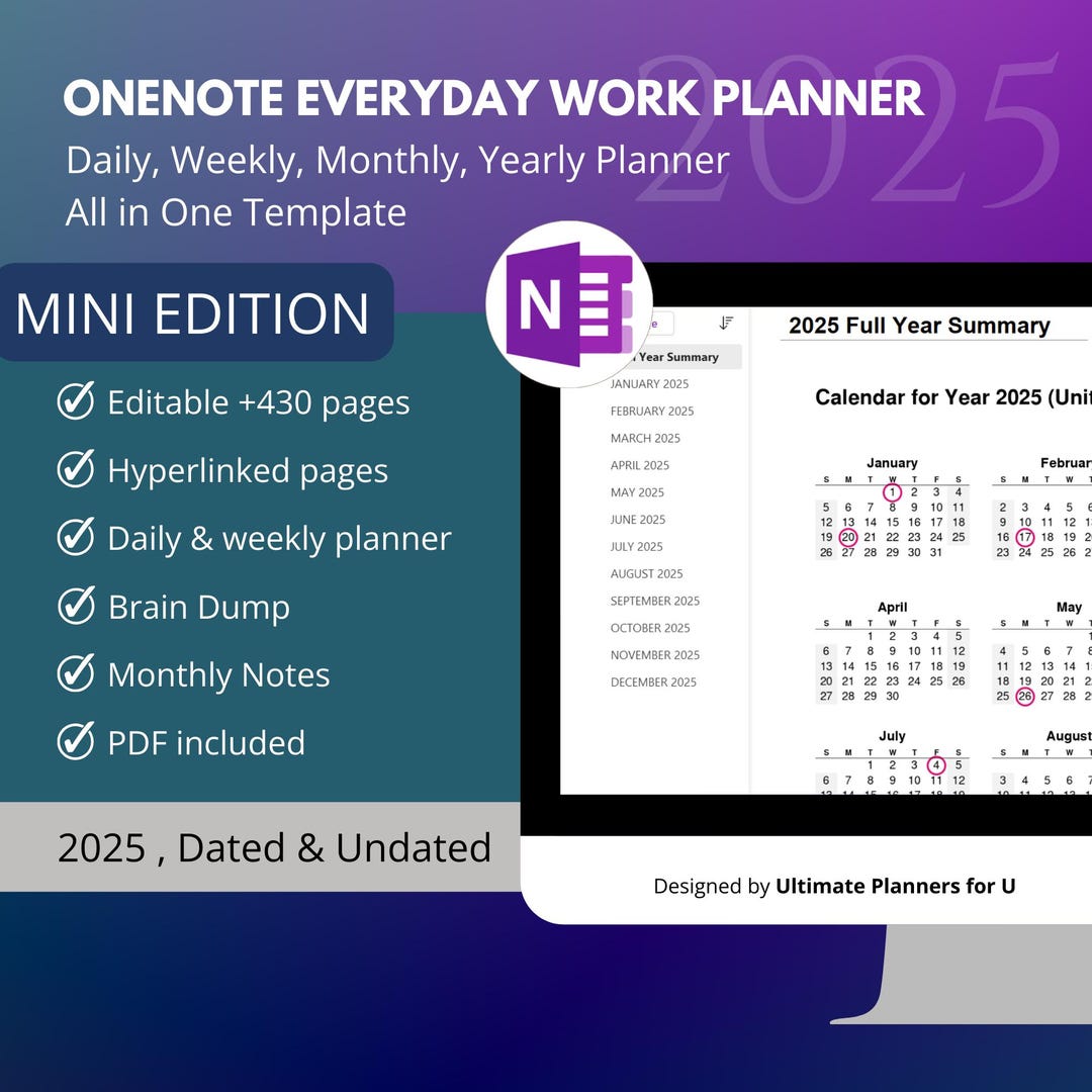 Hyperlinked Onenote Planner 2025 Professional, One Note Template for ...