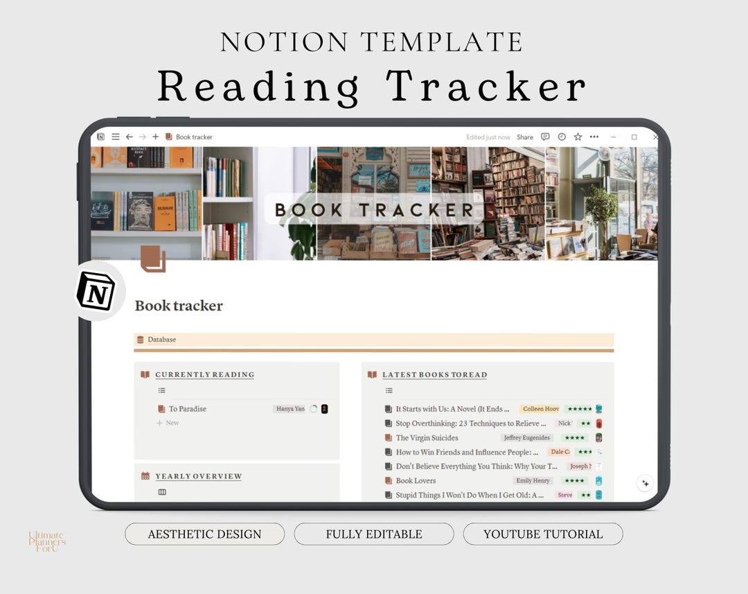 Reading Tracker Notion Template | Reading Journal | Book Tracker Digital Planner and Notion ...