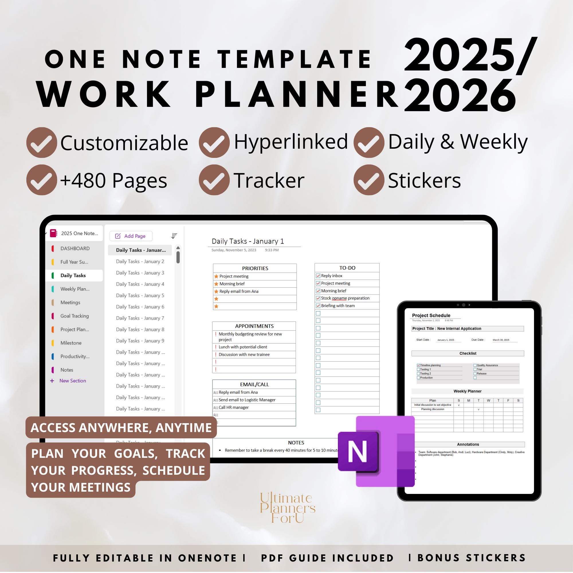 One Note Planner 2025/26 Professional | One Note Template for Project ...