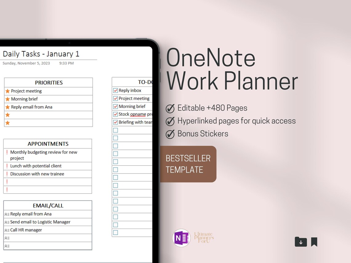 One Note Planner 2025 Professional | One Note Template for Project ...