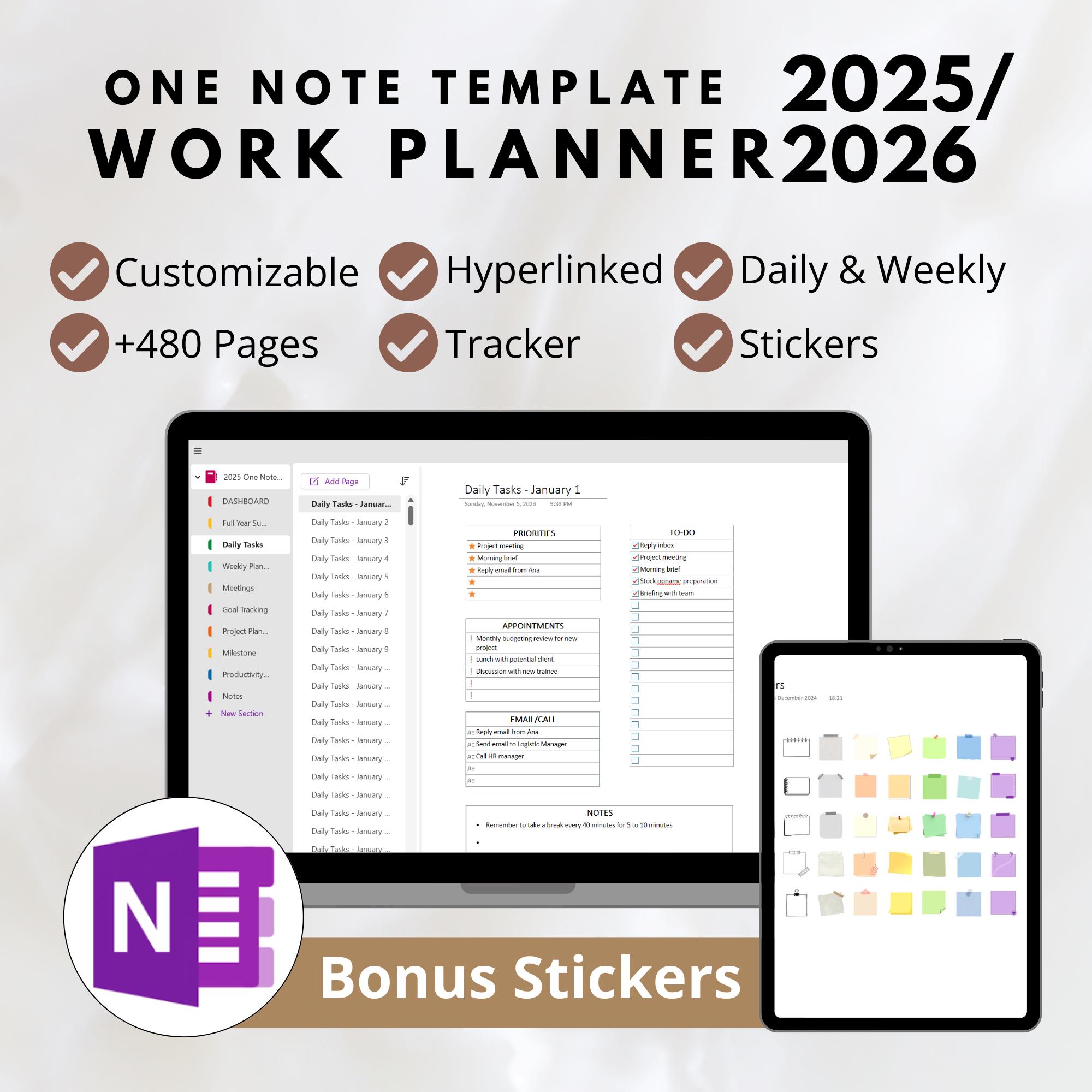 One Note Planner 2025 Professional | One Note Template for Project ...