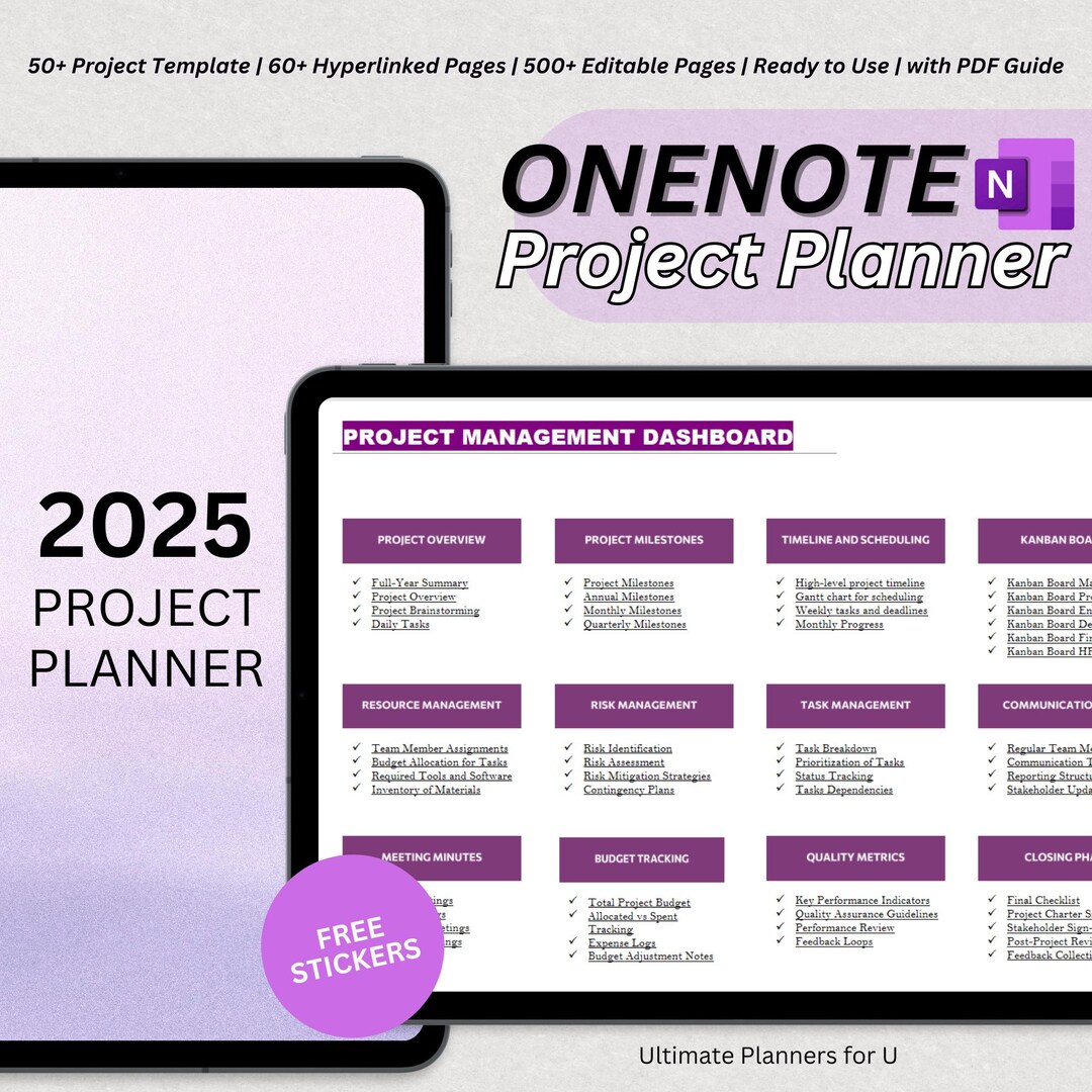 One Note Planner 2025 Professional | One Note Template for Project ...