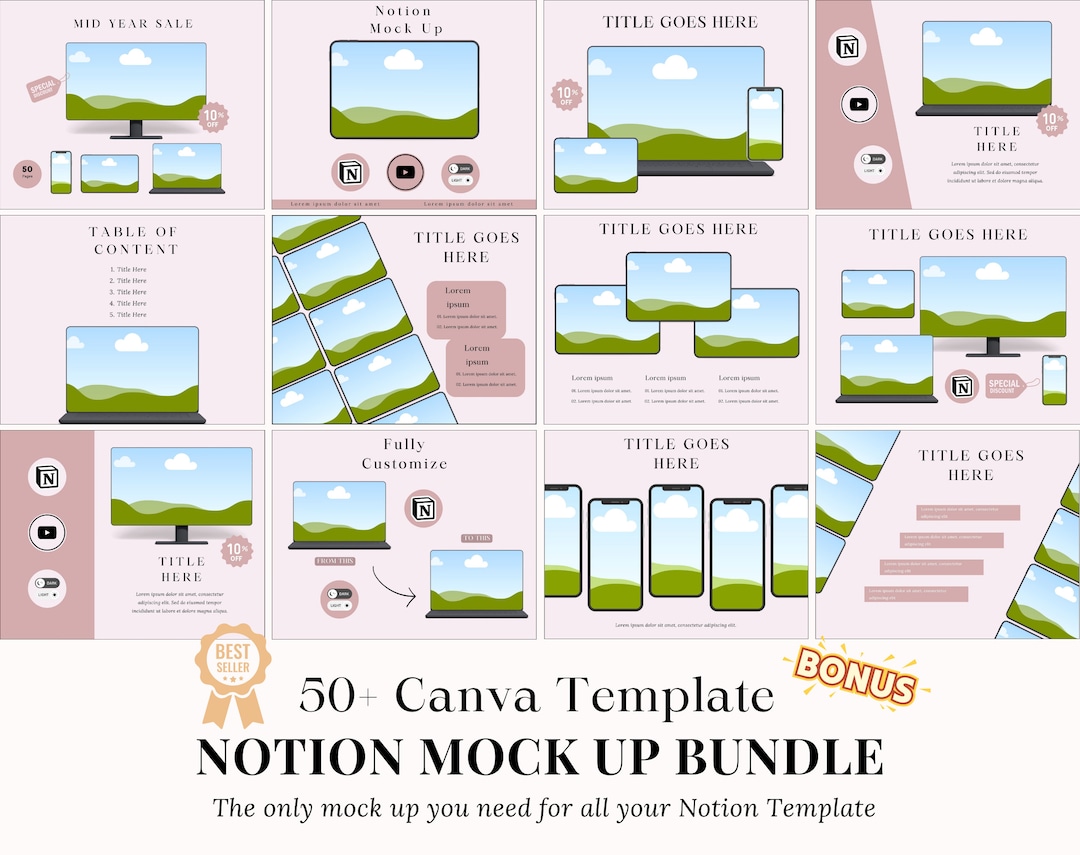 50+ Notion Cover Bundle | Notion Life Planner Mockup | Notion Canva ...