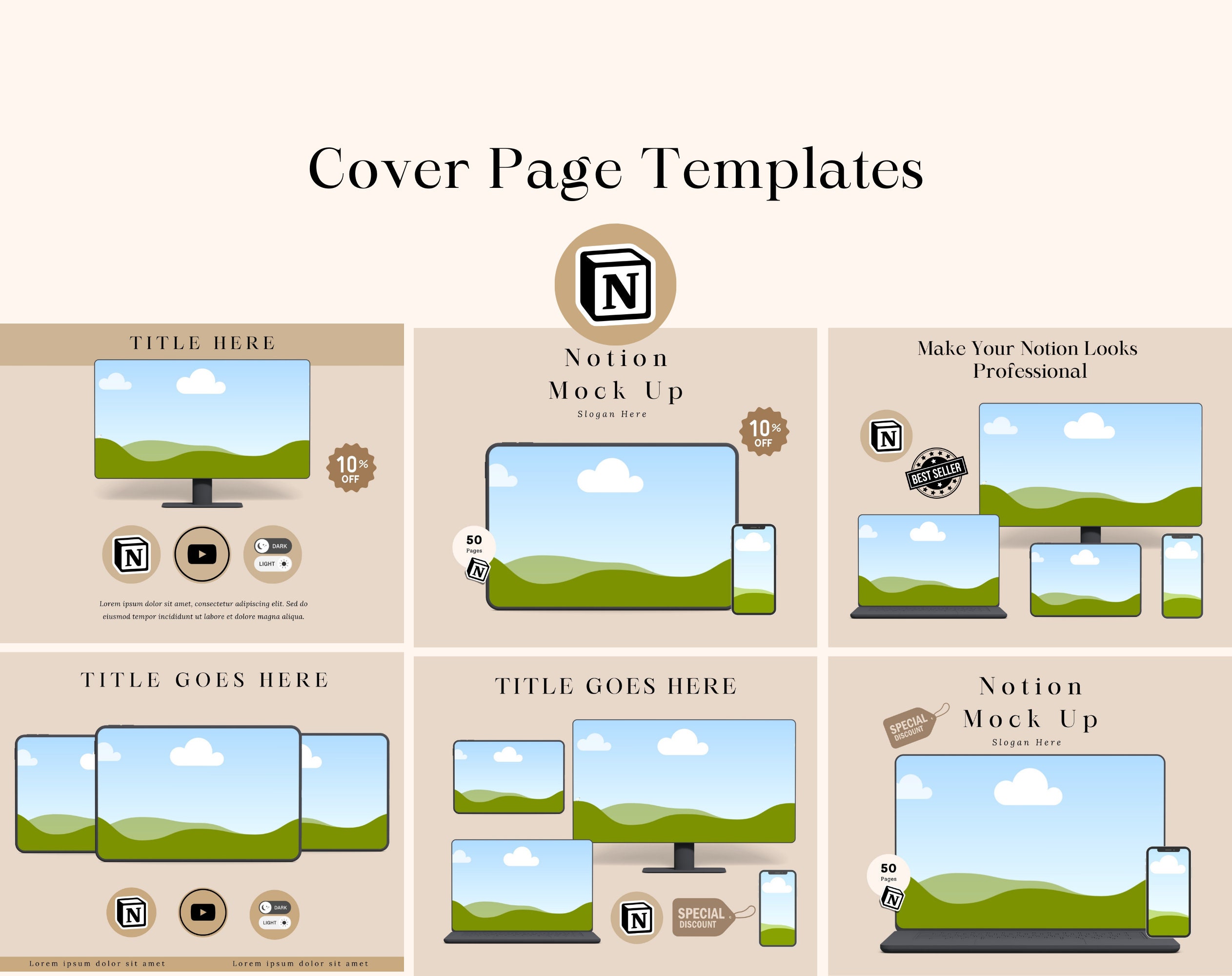 Digital Product Mockup | 50+ Notion Cover Bundle | Notion Life Planner ...